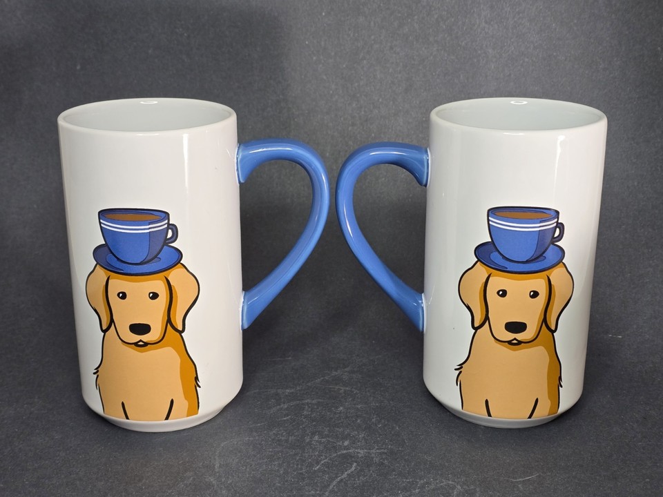 x2 Food Network Golden Retreiver Dog With Coffee Cup On Head 5.75" Tall ...