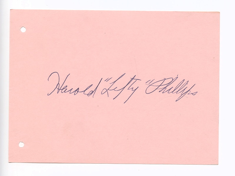 HAROLD "LEFTY" PHILLIPS Autographed Album Page/Index Card Angels Mgr | eBay