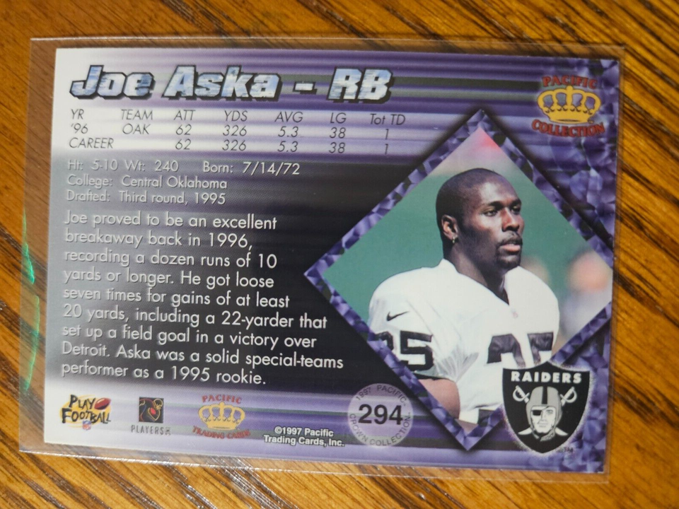 Joe Aska - 1997 Pacific Collection Silver Foil No.294 - Oakland Raiders ...