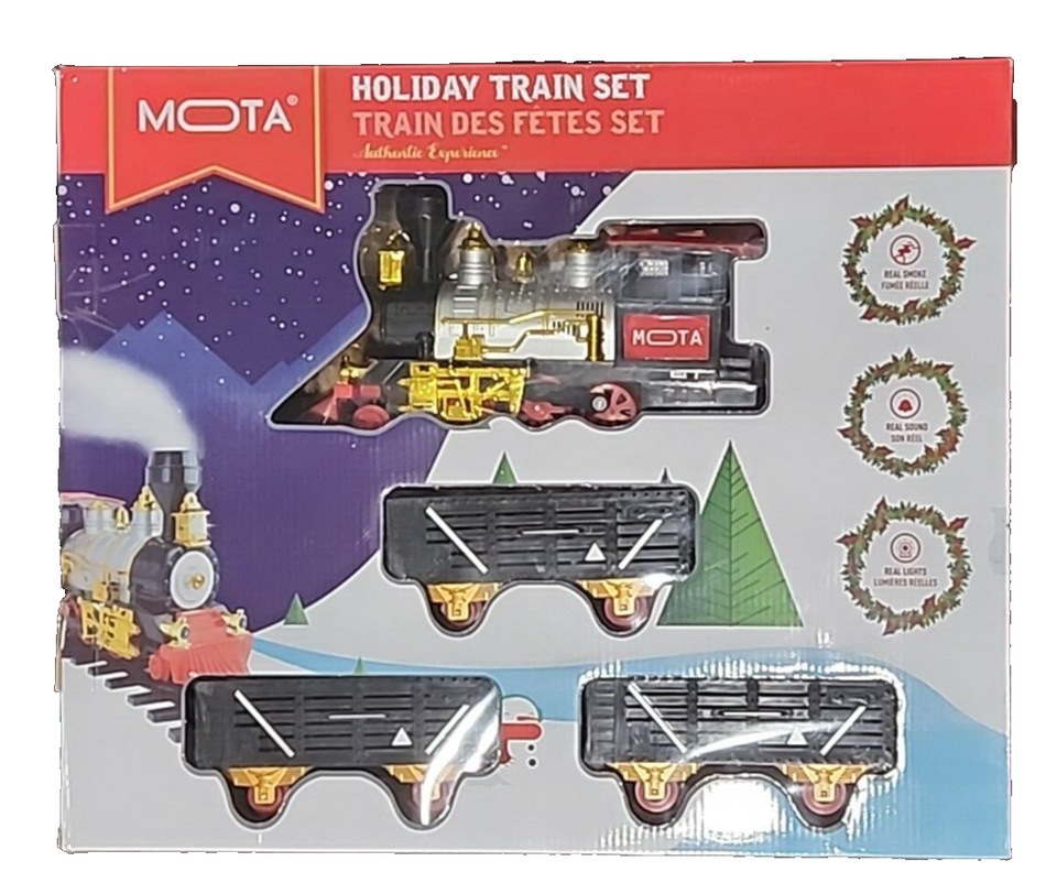 Christmas Holiday Train Set Mota Real Smoke Light Sound NEW IN DAMAGED ...