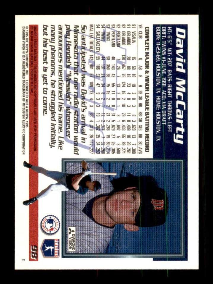 1995 Baseball Topps David McCarty Minnesota Twins #98 | eBay