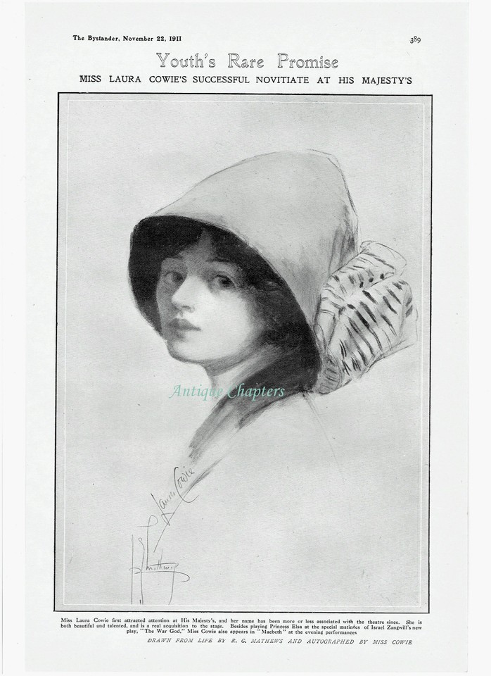 Laura Cowie 1911 Pencil Portrait By R G Mathews Richard Mathews Print ...