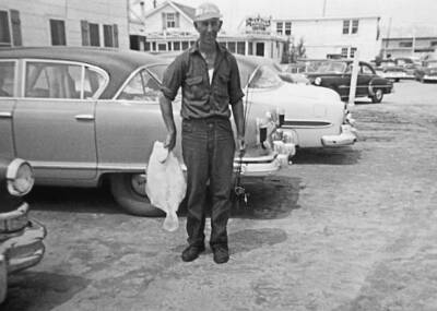 Man Holding Flounder In Ocean City 1955 Old Fishing Photo | eBay