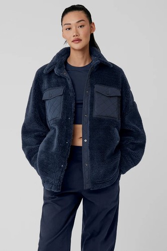 New AIo Yoga Sherpa Edge Shacket Jacket Mid-Length Snap Oversized Women ...