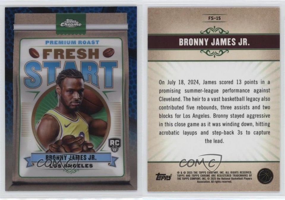 2024-25 Topps Chrome Fresh Start Blue Basketball Refractor Bronny James ...