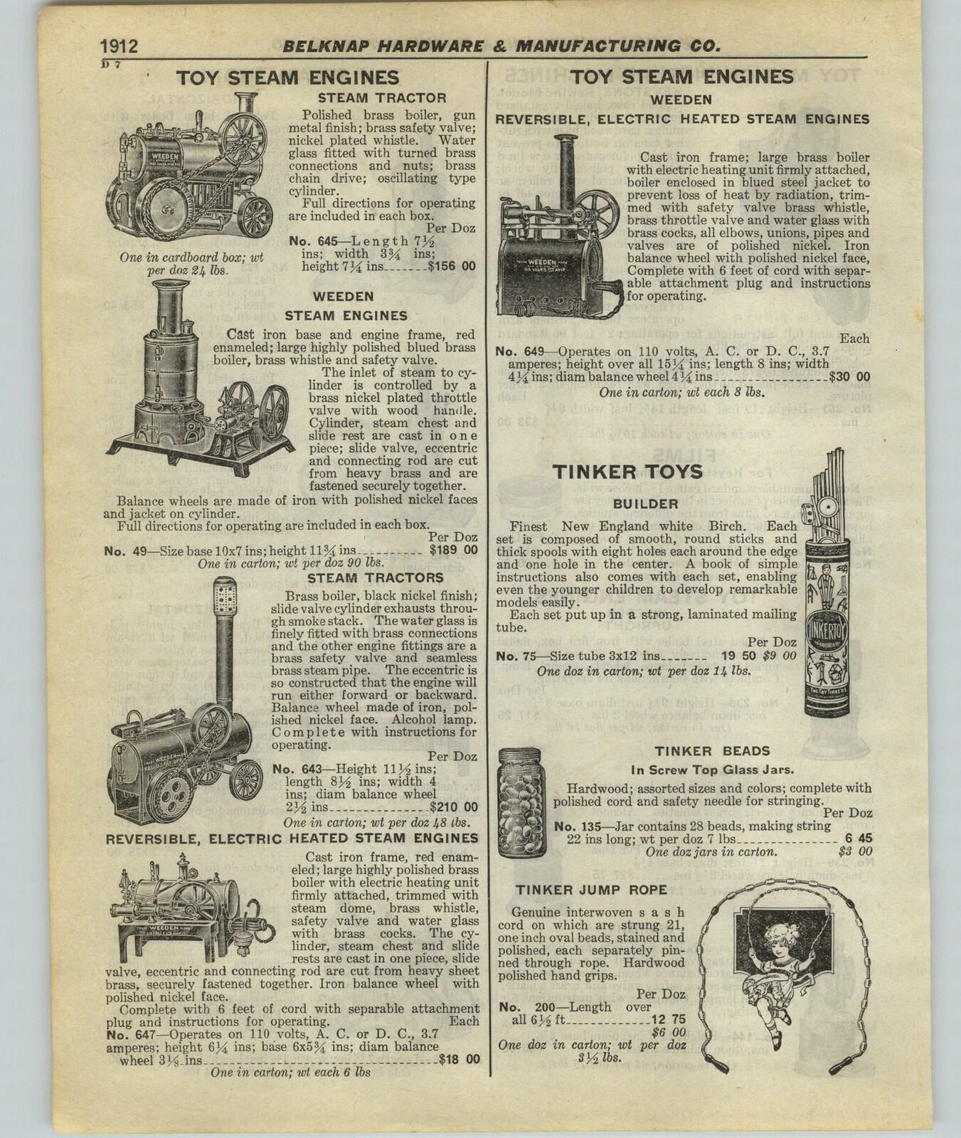 1927 PAPER AD Weeden Toy Steam Engines Steam Roller Farm Tractor Brass ...