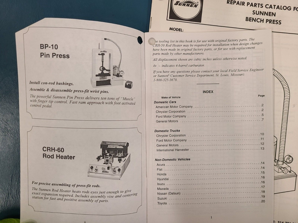 Sunnen BP-10K Piston Pin Press Automotive Press w/ Manual & Light READ ...