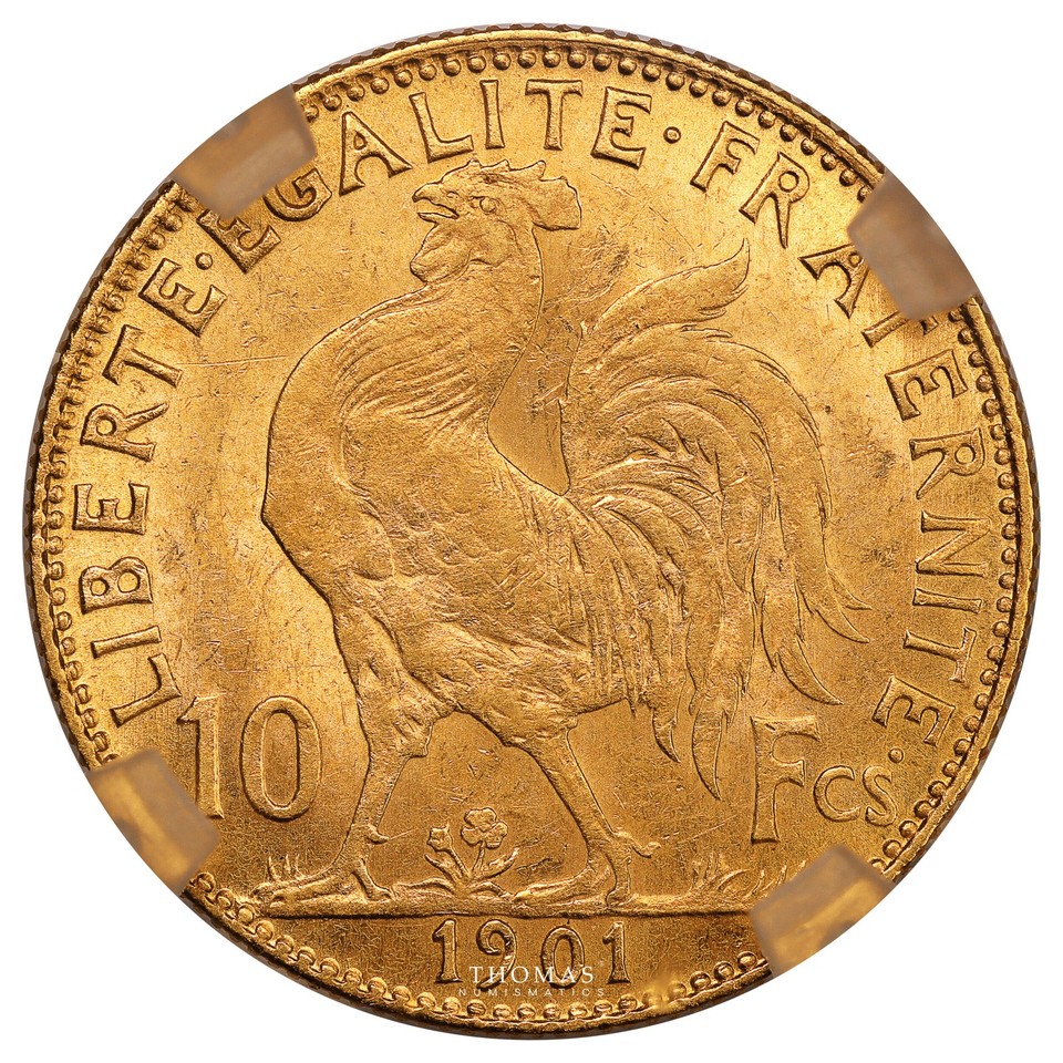 French Coin - Marianne - 10 gold francs - Rooster - 1901 - GENI UNC ...