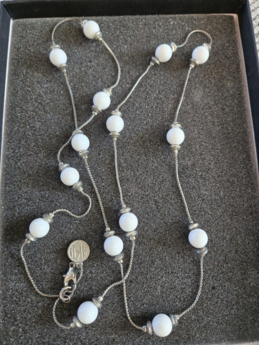 Vintage Anne Klein Necklace Silver Chain with White Beads | eBay