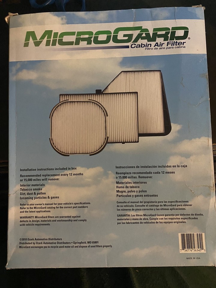 New Microgard Cabin Air Filter Part Number 4107 One Filter New ...