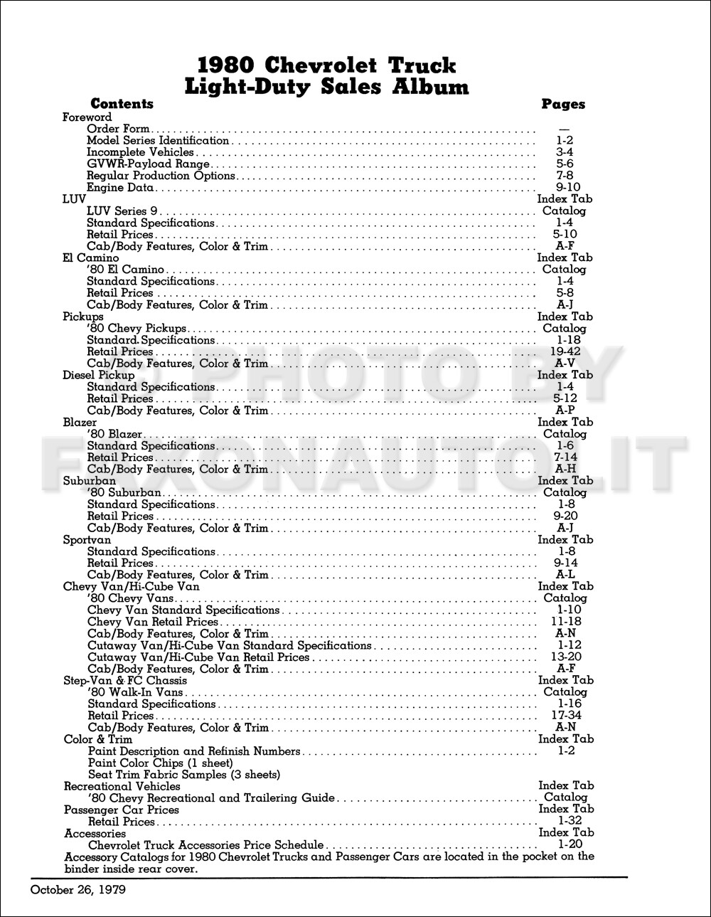 1980 Chevy Truck Sales Album Data Book Upholstery Dealer Pickup Van ...