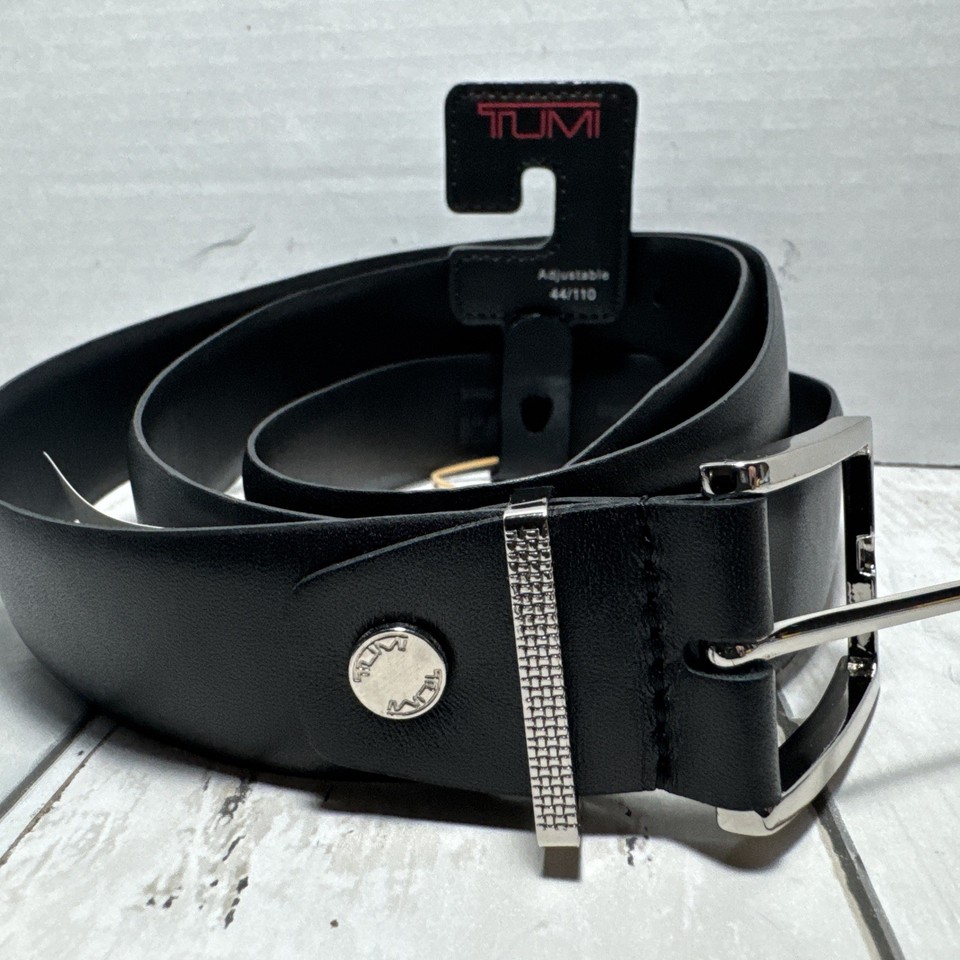 TUMI Black Genuine Leather Belt Size 44 Adjustable 15447NSD New ...