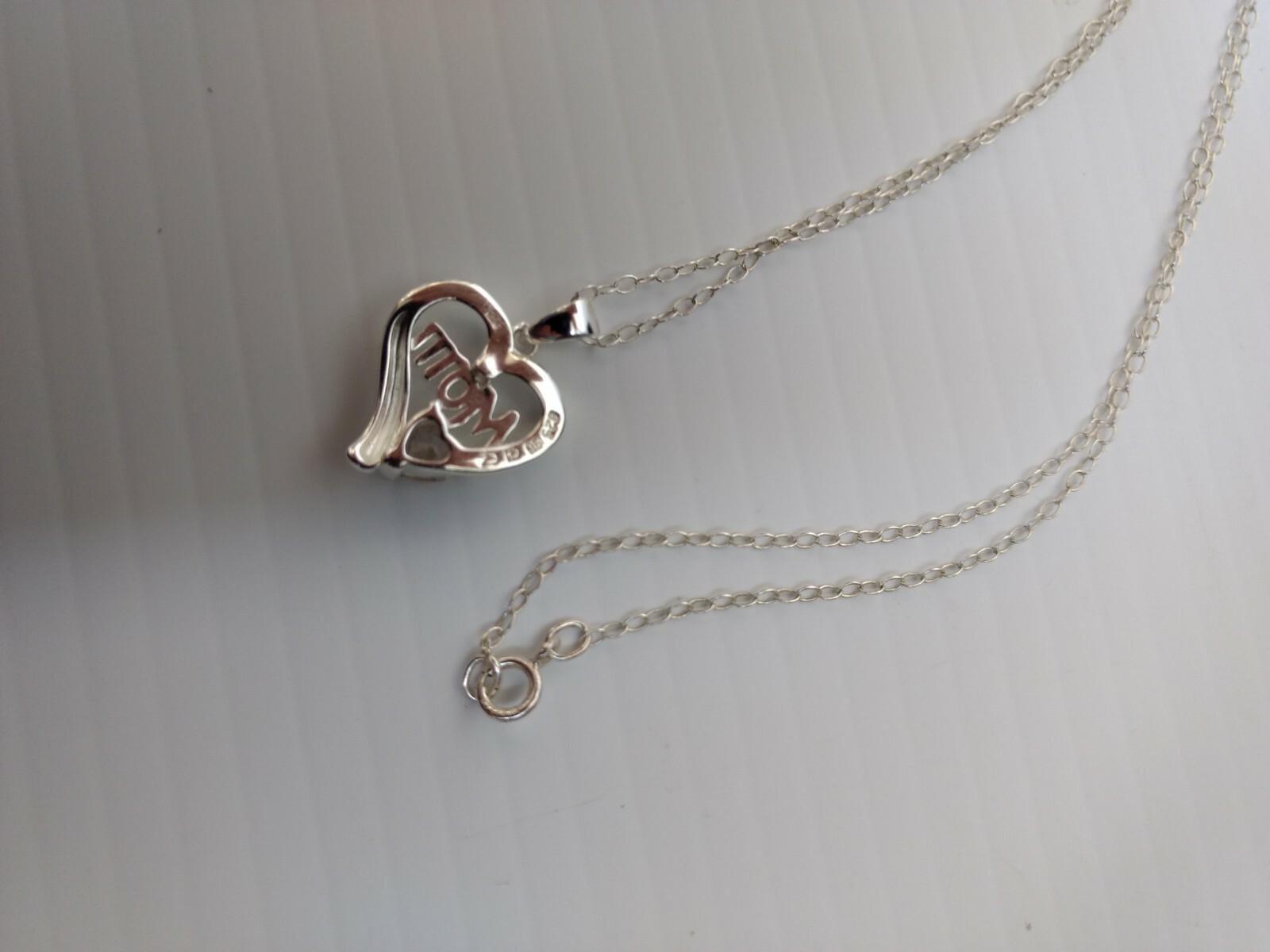 Sterling Silver Heart Mom Pendant Cubic Zirconia Necklace 18" - 925 SU ...