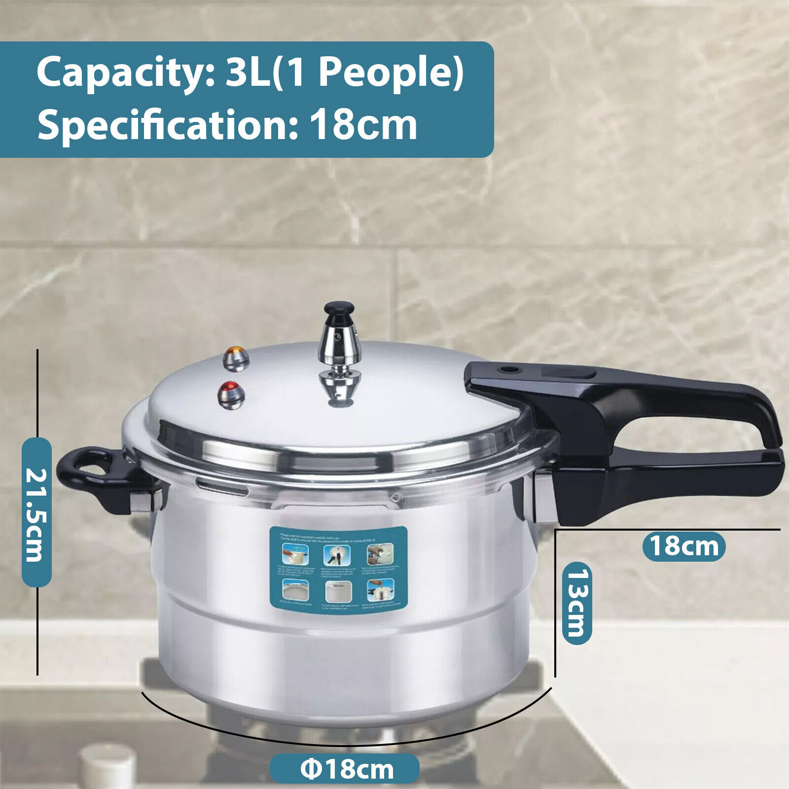 3/5/7 Litre Home Dual Handle aluminum Pressure Cooker Kitchen Catering ...
