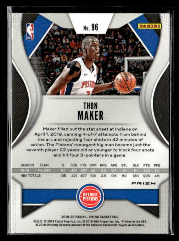2019 Panini Prizm #96 Thon Maker Silver Prizms Hyper Nm/M | eBay