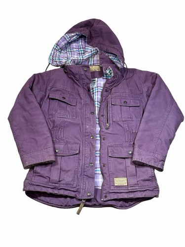 CE Schmidt Women’s Size Large Canvas Jacket Purple Plaid Flannel Lined ...