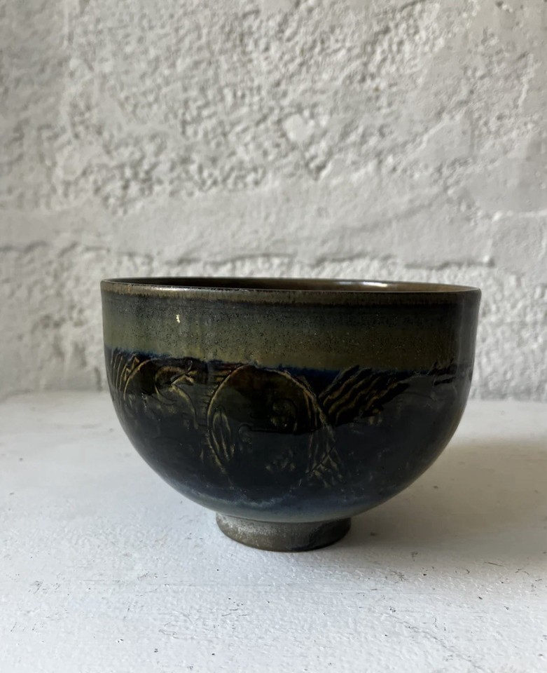 Vintage Mary Edwin Scheier Bowl Applied Graphics Human Fish 1960s 60s ...