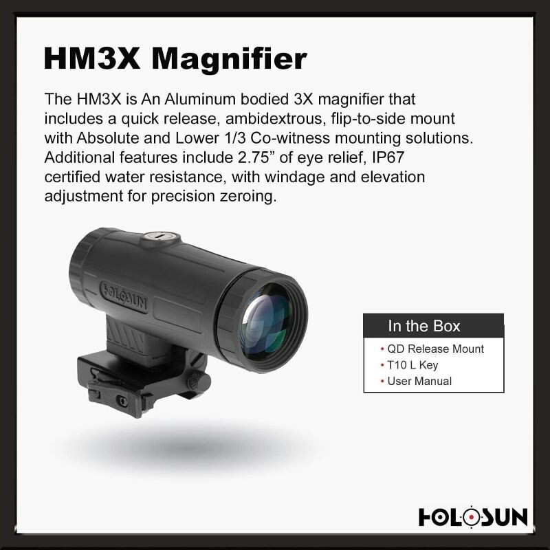 Holosun HM3X 3X Flip to Side Quick Release Mount Red Dot Sight ...