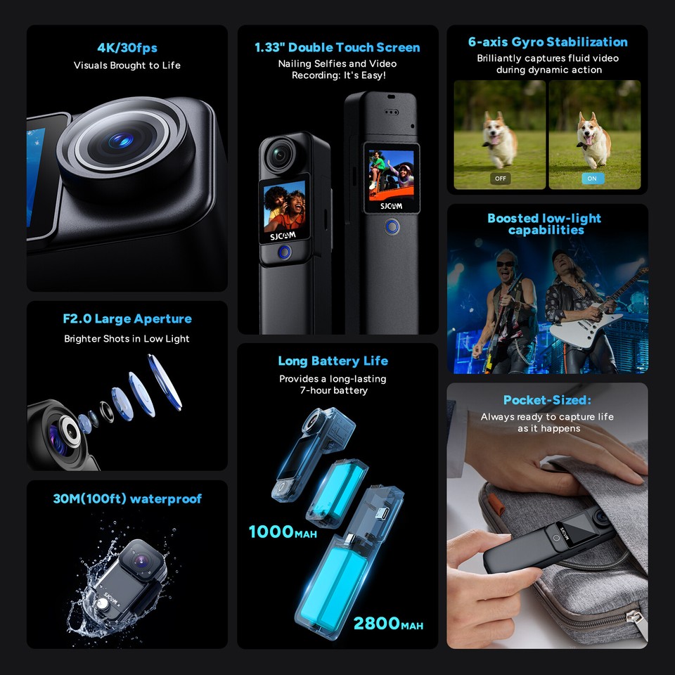 SJCAM 4K Action Camera 6-Axis Stabilizer Wearable Video Recorder Camera ...
