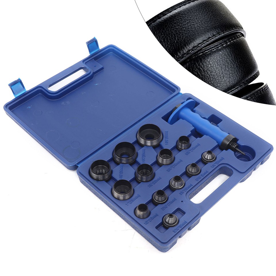 14pcs Hollow Punch Tool Set Leather Kit Gasket Hole Rubber Cutter ...