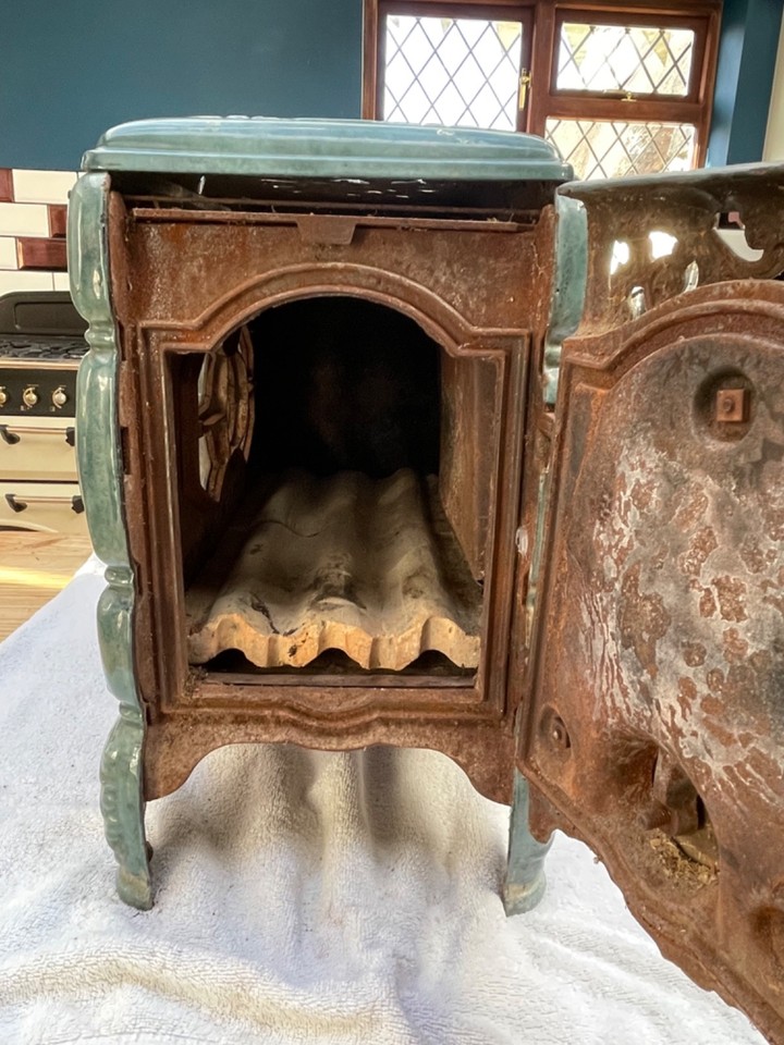 Antique French cast iron enamelled wood burning stove vgc canal boat ...