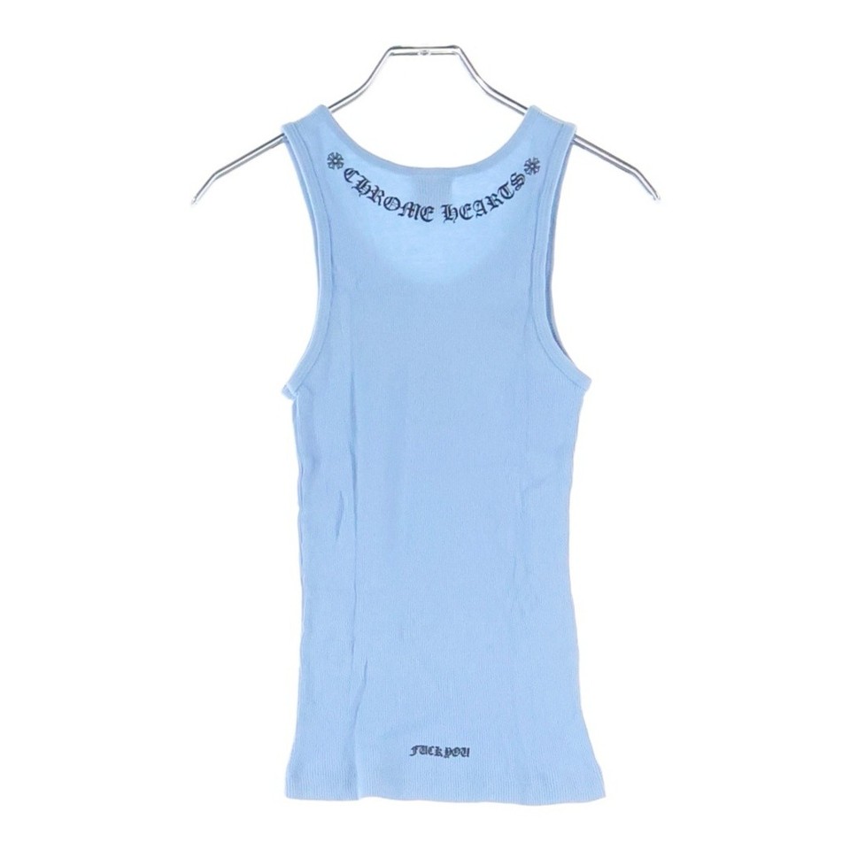 CHROME HEARTS OLD TANK TOP Cross Logo Sleeveless Light Blue Used ...