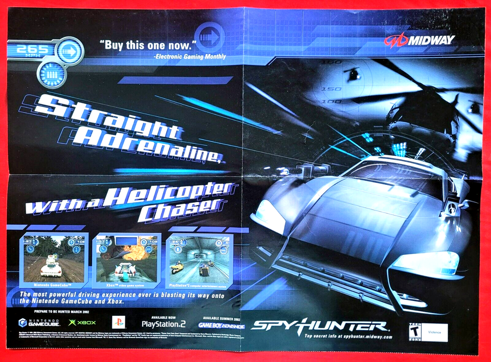 SPY HUNTER Nintendo Playstation 2 XBOX Video Game 2 Sided POSTER 17.5 ...