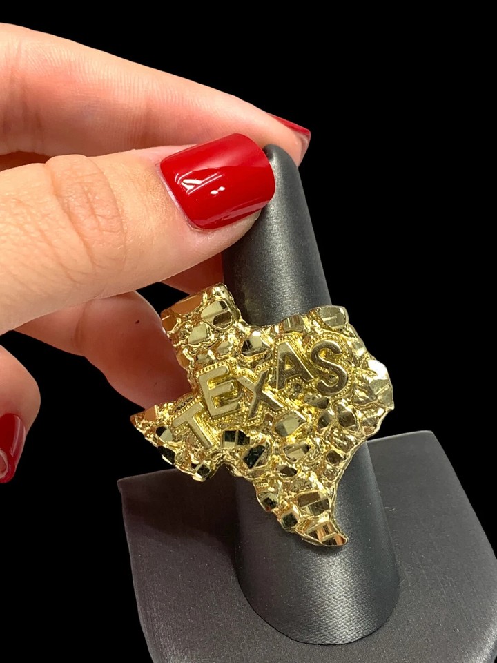 10K Solid Yellow Gold TEXAS Nugget Ring Diamond Cut for Mens and Womens ...