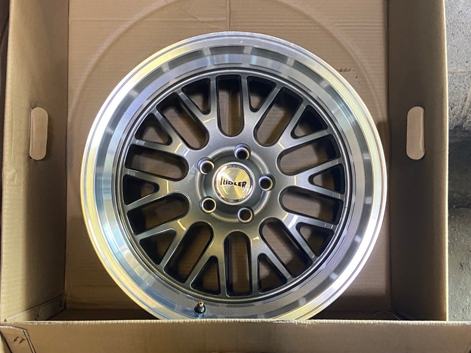18x8 Ridler 607 10 Spoke Wheels Rims 5x4.5 +0mm Gunmetal & Machined Lip ...