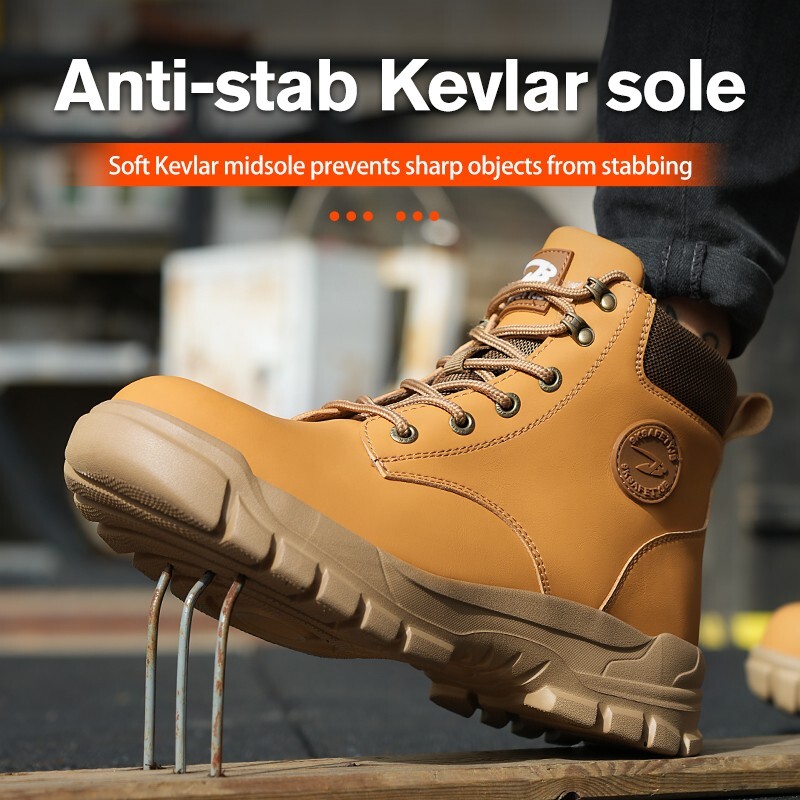 Men's Leather Work Boots Casual Shoes Water Resistant Construction Work ...