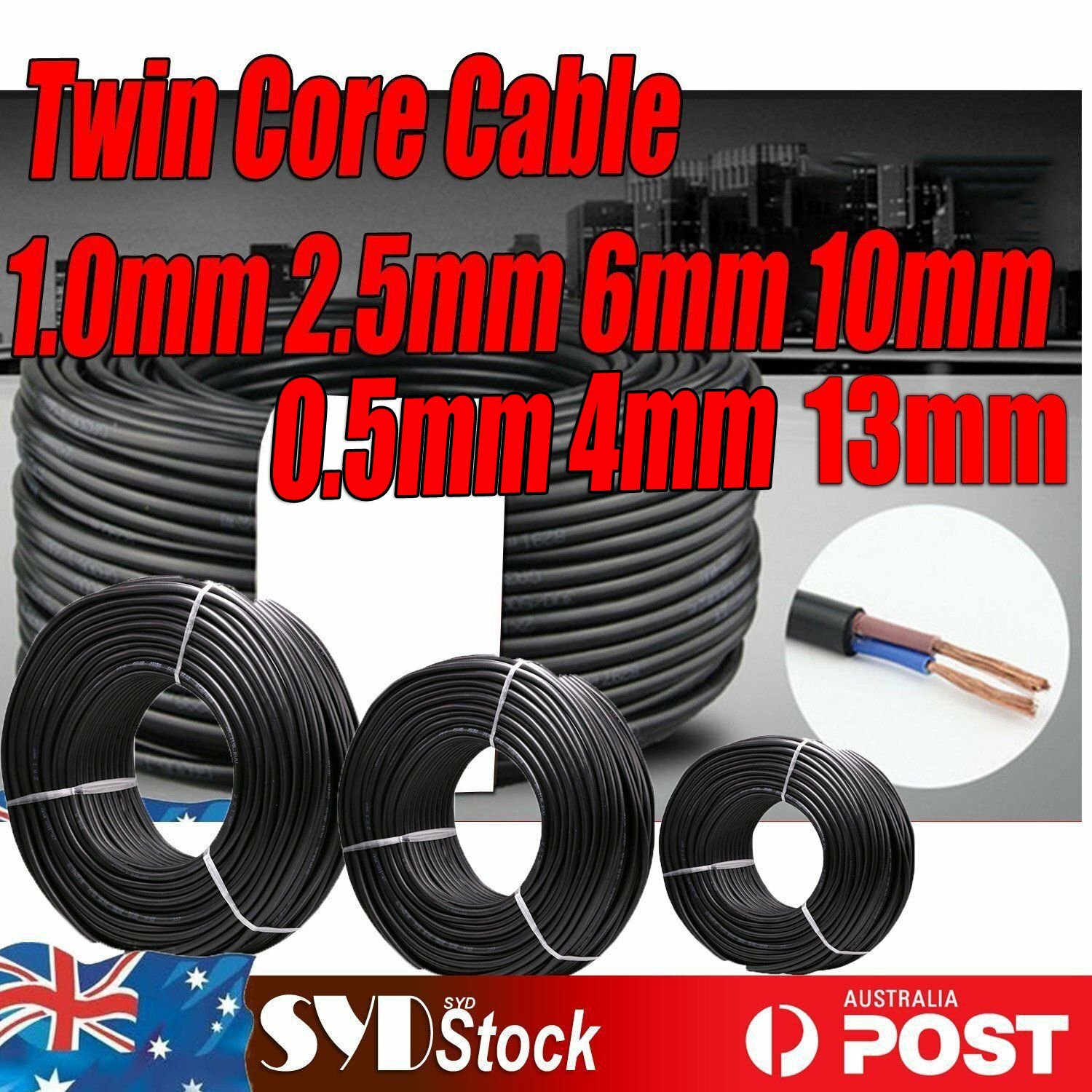 Twin Core Cable Wire 1mm 4mm 6mm10mm 13mm Sheath Car/Trailer /Marine ...