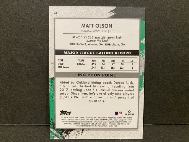 2021 Topps Inception - Green #44 Matt Olson for sale online | eBay
