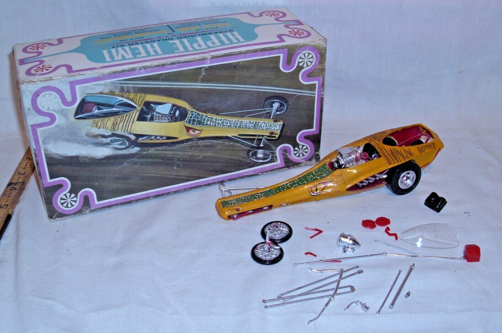 AMT HIPPIE HEMI FRONT ENGINE DRAGSTER CAR MODEL KIT BUILT UP WITH BOX ...