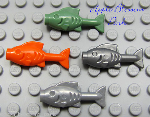 NEW Lego Lot/4 FISH Minifig Ocean Sea Food Animal Green Orange Pearl ...