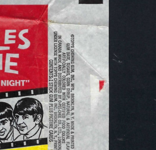 1964 TOPPS BEATLES A HARD DAYS NIGHT WAX WRAPPER. NICE COLOR, GLOSS ETC ...