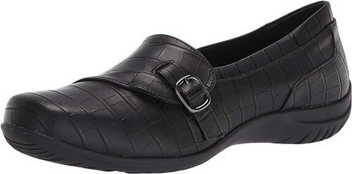 Easy Street 5 M Cinnamon Buckle Slip On Flats Closed Black Crocodile ...