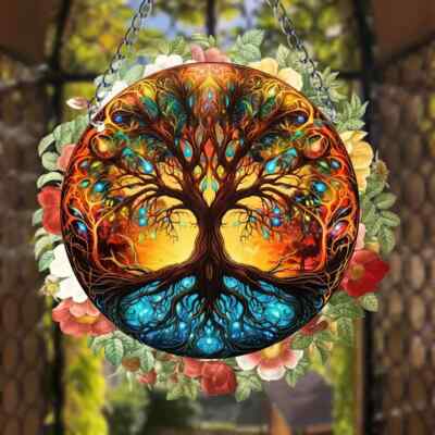 Tree Of Life Water Sunset Suncatcher Double Sided Round Acrylic Wall ...