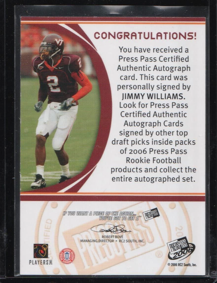 Jimmy Williams 2006 Press Pass Rookie On-Card Autograph Mint+ Free ...