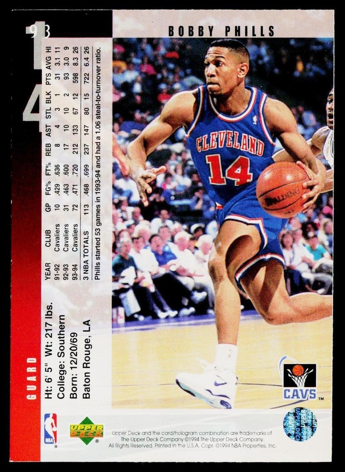 #93 1994-95 Upper Bobby Phills Cleveland Cavaliers | eBay