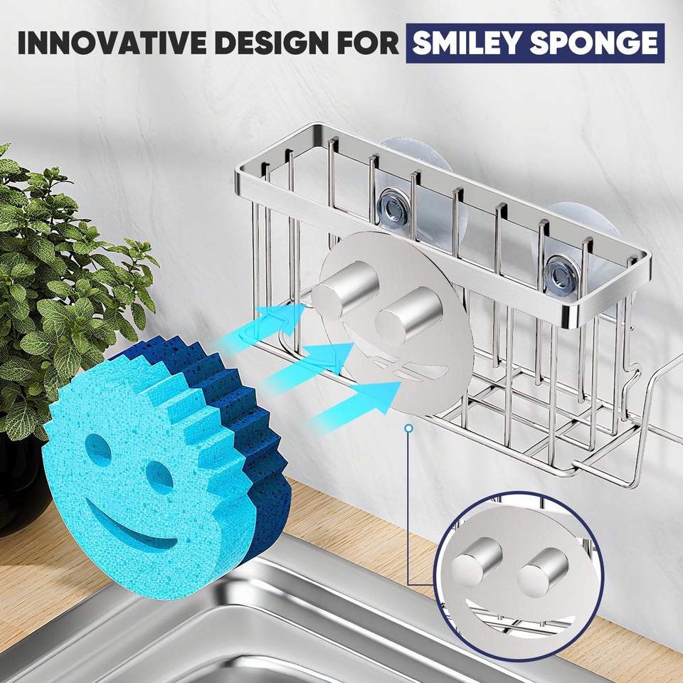 MURLONG Sponge Holder for Kitchen Sink,Sink Caddy Smiley Face,4-in-1 ...