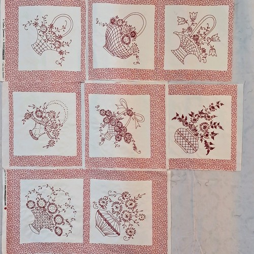 8 Finished + 8 Unfinished Quilt Blocks Embroidery Baskets Redwork ...