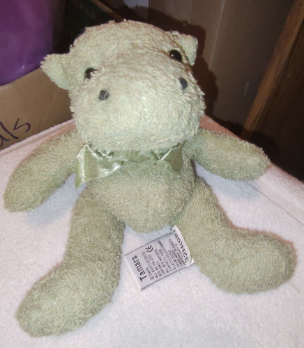Dakin Gray Green Terry Cloth Tamara Hippo Bow Plush Bean Bag ...