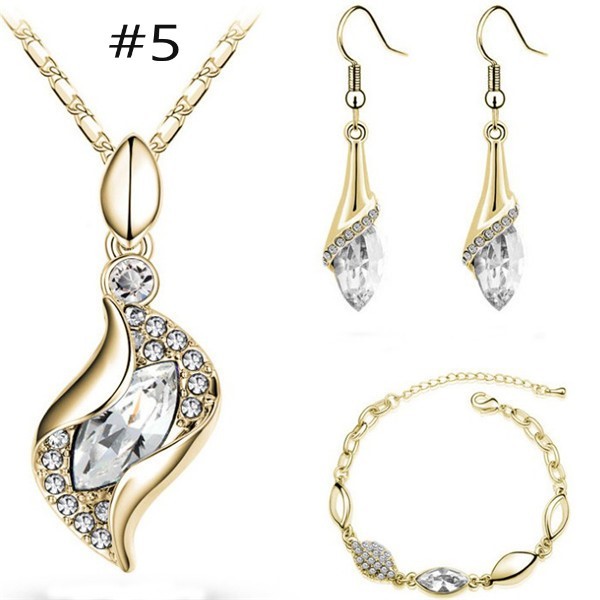 7 Color Gold Plated Crystal Rhinestone Necklace Pendant Earrings ...