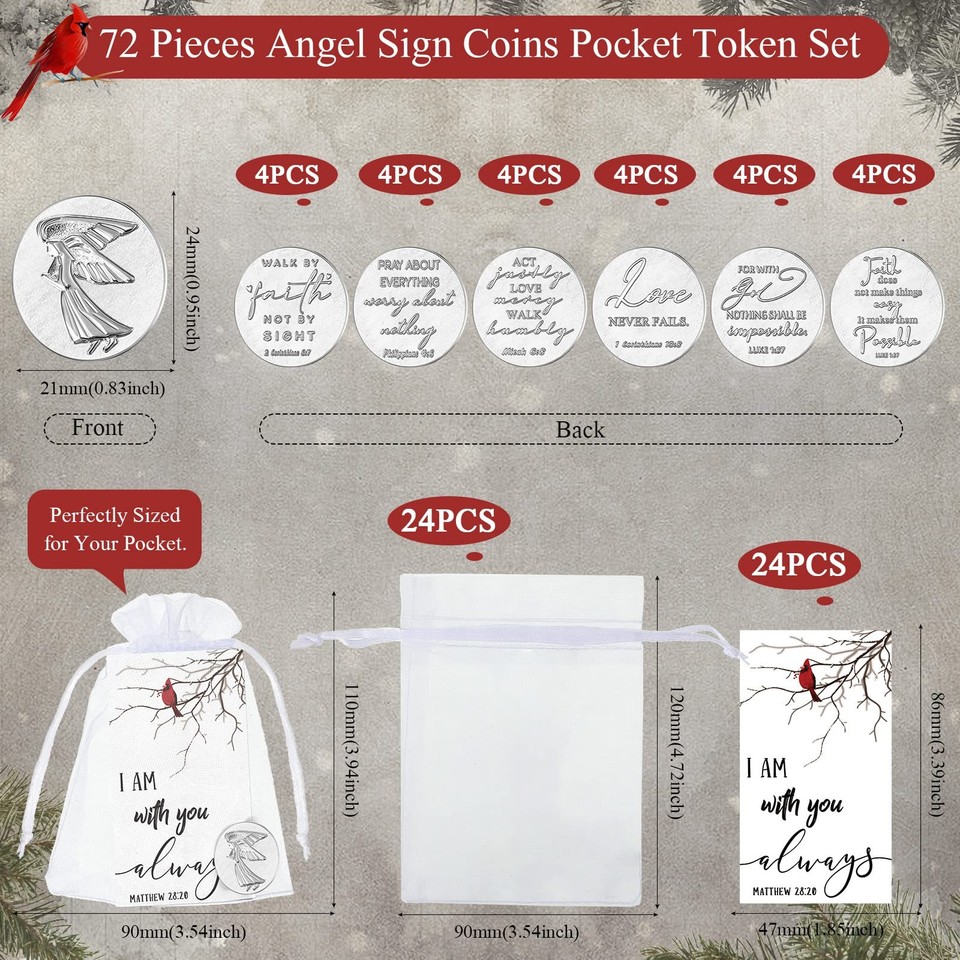 72 Pieces Memorial Angel Sign Coins Set Pocket Token Guardian Pocket ...