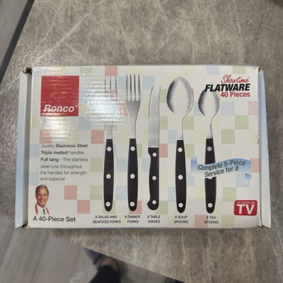 Ronco Showtime 40 PC Flatware Set Complete 5 Piece Service for 8 Rare ...