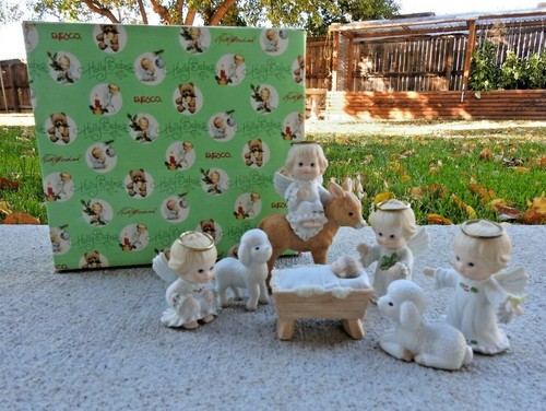 Enesco Ruth Morehead Holly Babes 1984 Set of 7 Figurine Nativity ...