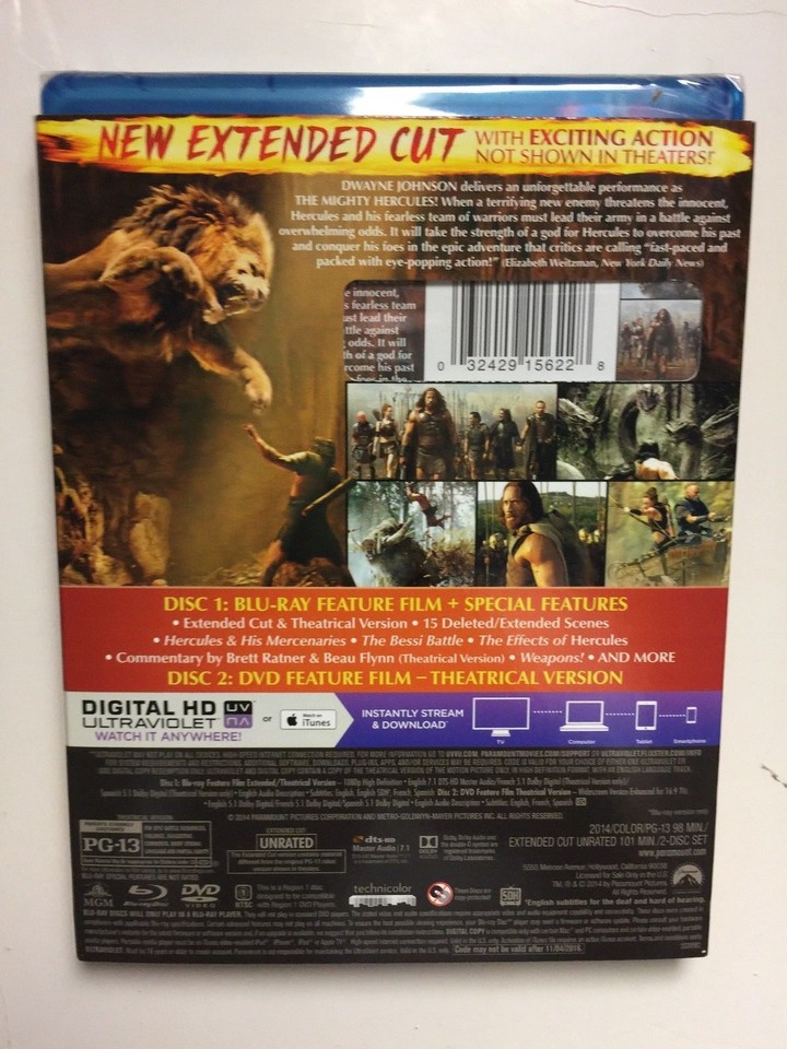 Hercules (Blu-ray/DVD, 2014, 2-Disc, Digital HD) NEW w/slipcover ...