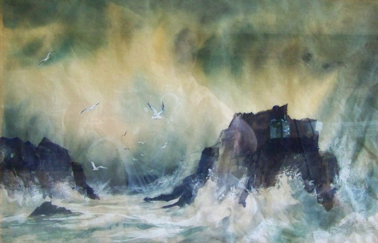 HIGH QUALITY FINE ART - MAINE COASTAL SCENE - SHORE BREAKER WATER COLOR ...