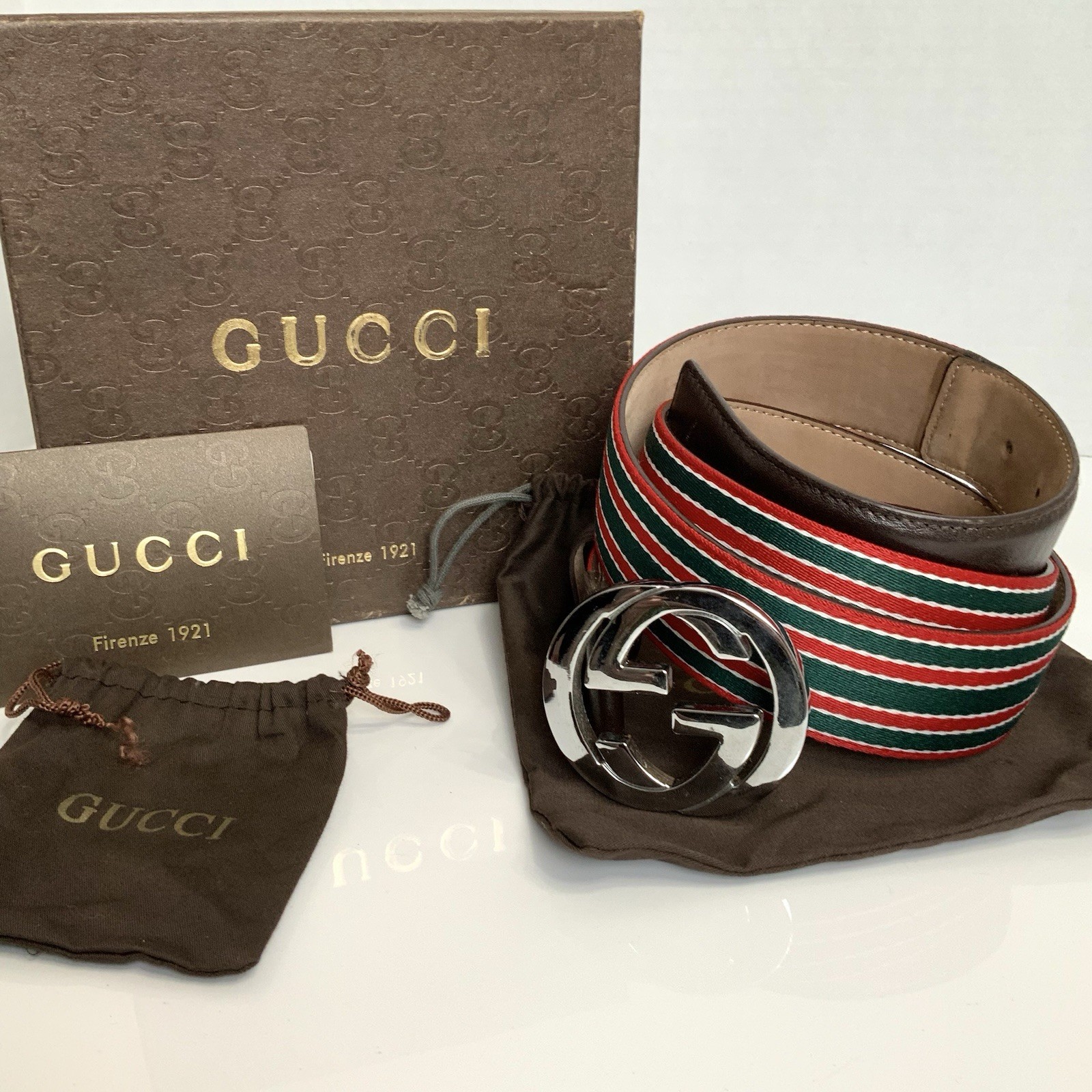 Gucci Silver Interlocking GG Red Green White Stripe B… - Gem