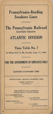 Pennsylvania Reading Seashore Lines PRSL Employee TT #7 9/17/1944 | eBay